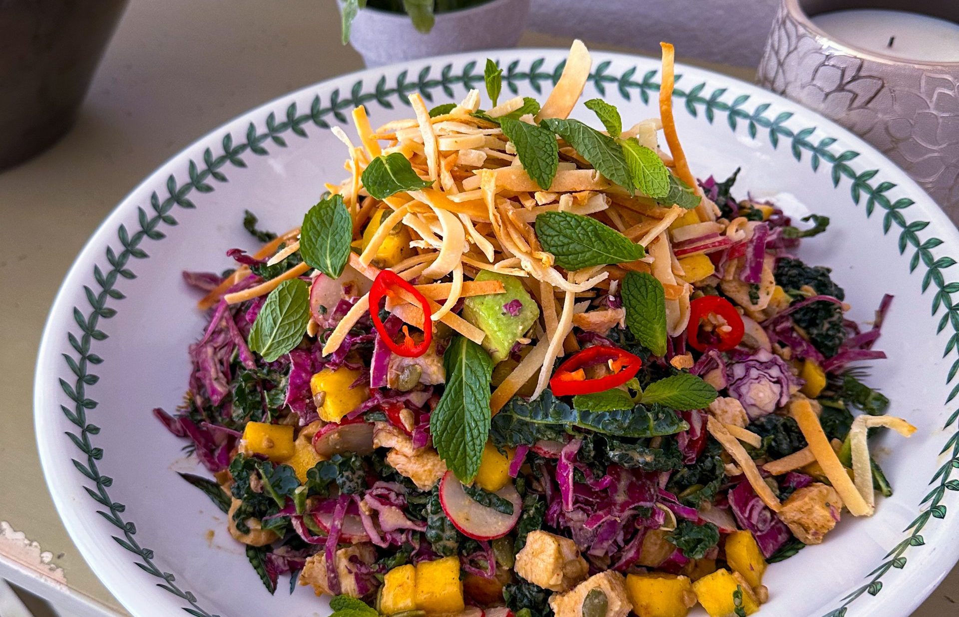 Chicken Hack Salad with Satay Dressing - callie salls